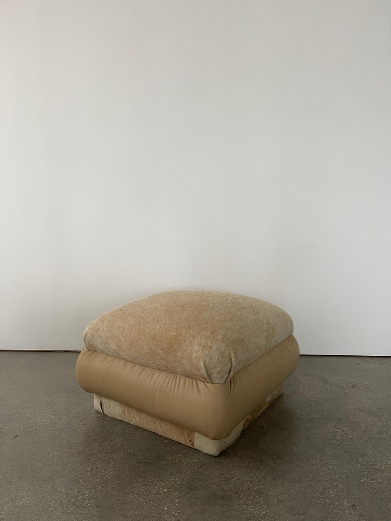 20th Century Cowhide and Cream Leather Ottoman Pouf at 1stDibs
