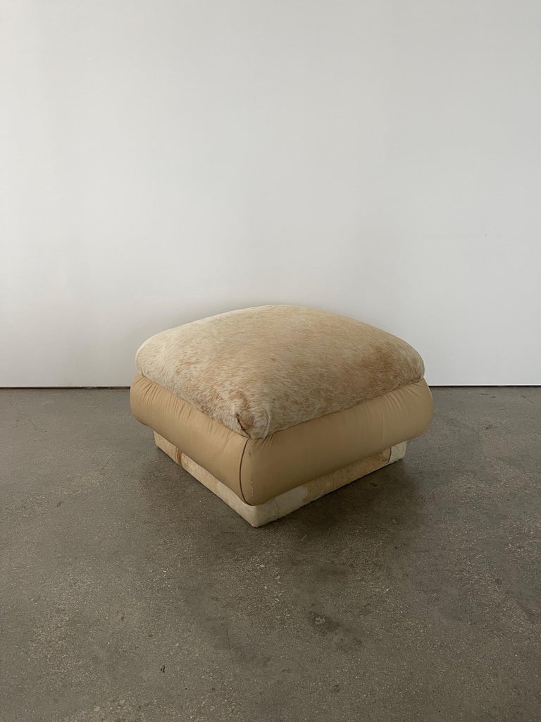 20th Century Cowhide and Cream Leather Ottoman Pouf at 1stDibs