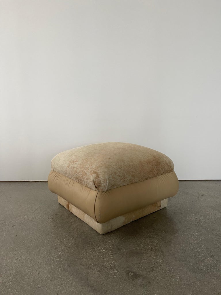 20th Century Cowhide and Cream Leather Ottoman Pouf at 1stDibs