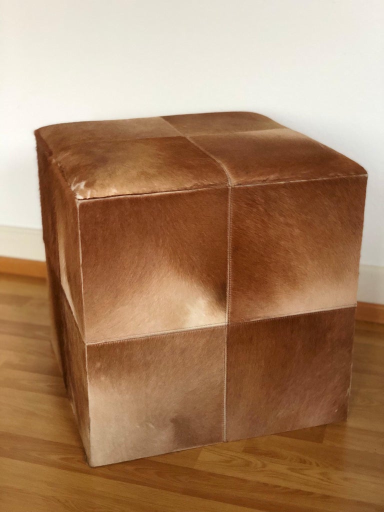 20th Century Cowhide Cube Ottoman or Pouf in Light Brown SALE at 1stDibs