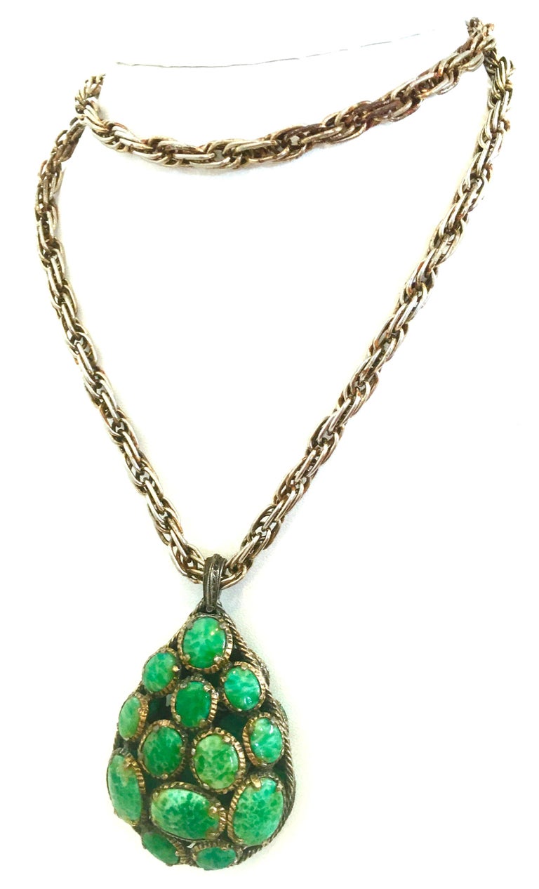 20th Century Crown Trifari Silver Plate and Faux Turquoise Pendant ...