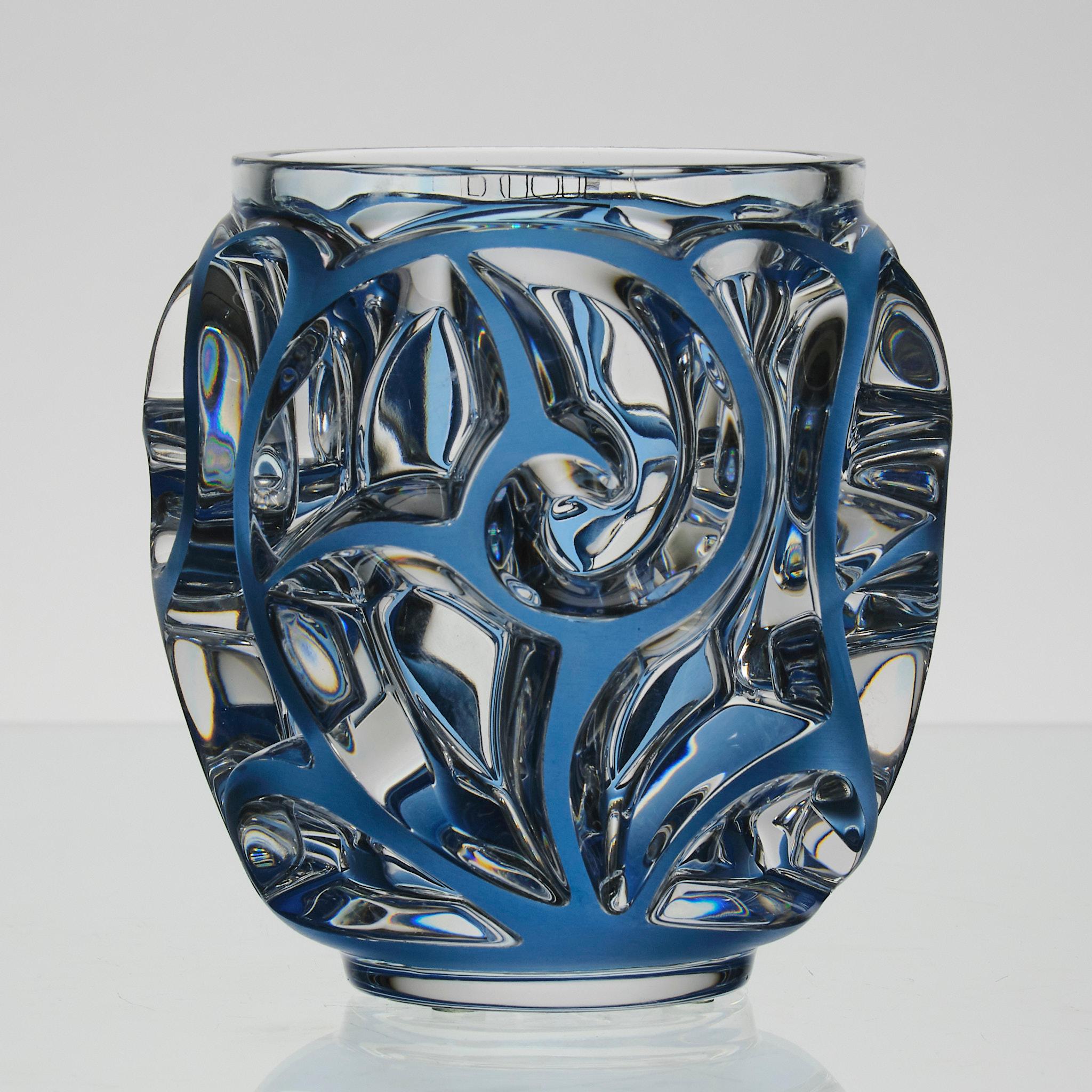 20th Century Crystal Glass Vase entitled "Blue Tourbillon" by Marc ...