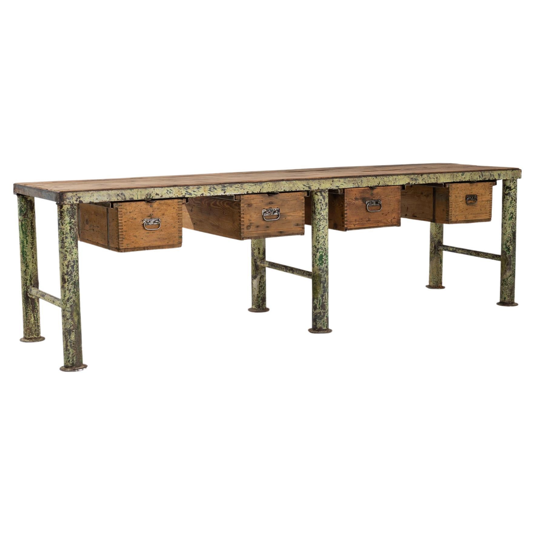20th Century American Vintage Industrial Machinist Table, Metal Side ...