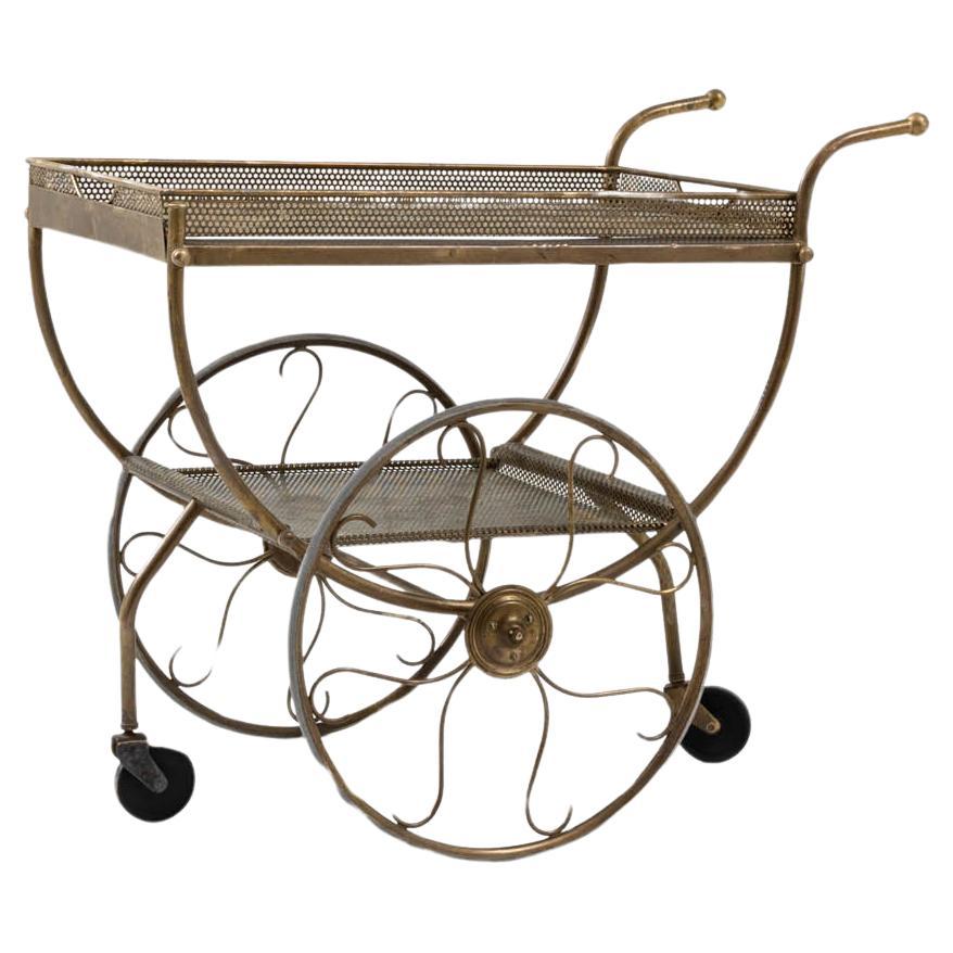 20th Century French Brass and Glass Bar Cart On Wheels For Sale at 1stDibs