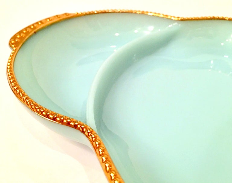 20th Century Delphite Glass and 22-Karat Gold Divided Dish By, Fire ...