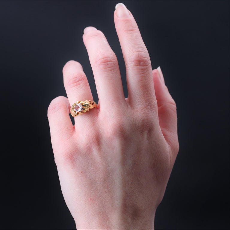 20th Century Diamond 18 Karat Yellow Gold Engraved Bangle Ring For Sale ...