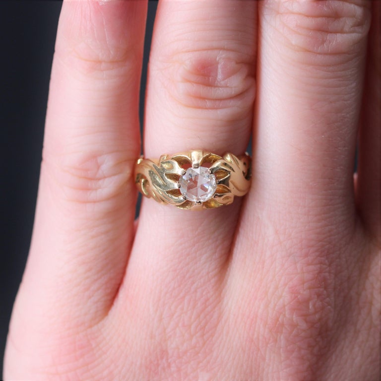 20th Century Diamond 18 Karat Yellow Gold Engraved Bangle Ring For Sale ...