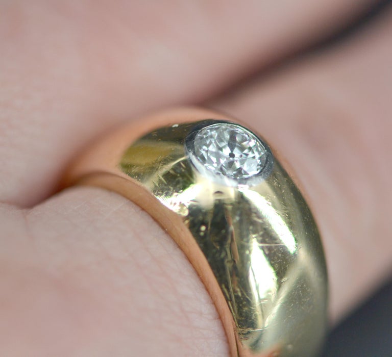 20th Century Diamond 18 Karat Yellow Gold Large Bangle Ring For Sale at ...