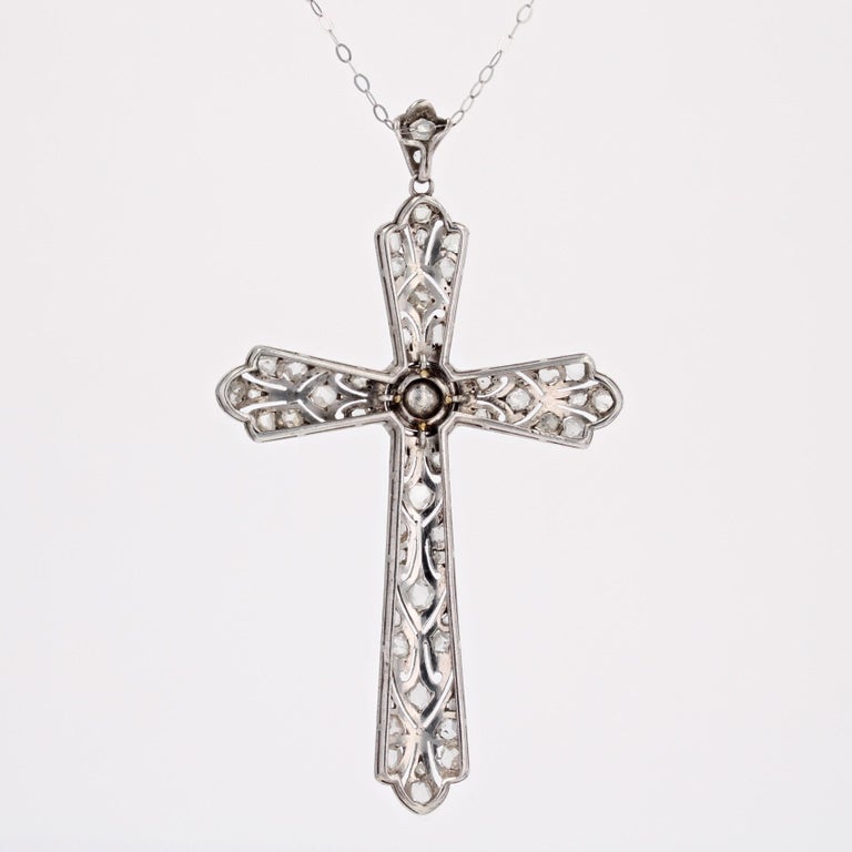 20th Century Diamonds Silver 18 Karats White Gold Chain Cross Pendant ...