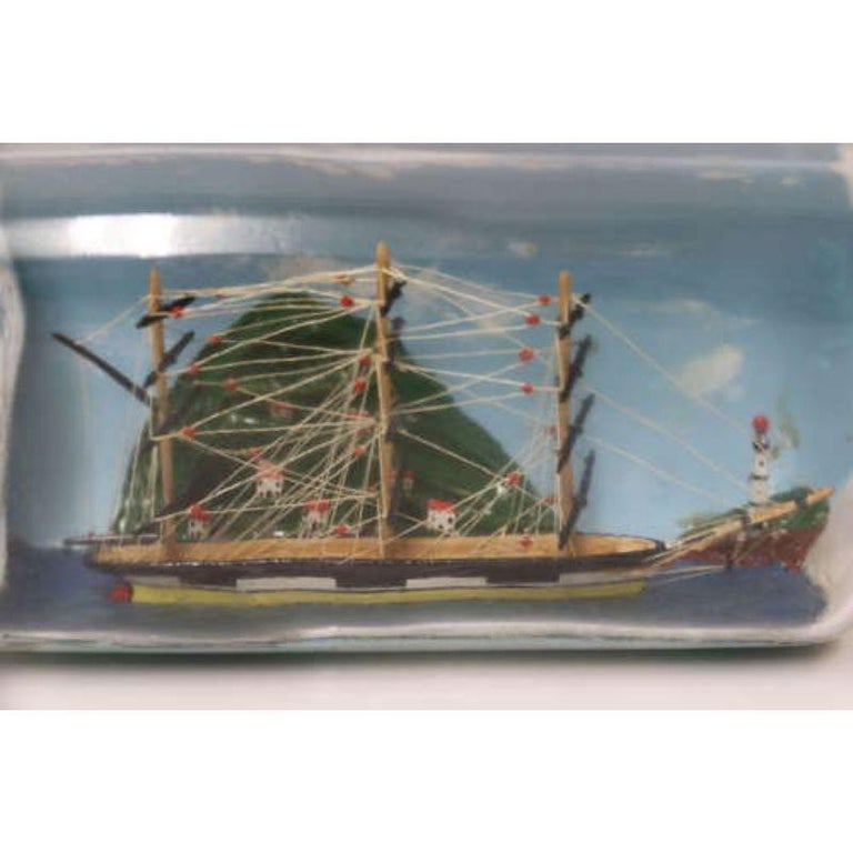 20th Century Diorama Folk Art Three Mast Model Ship in a Bottle English ...
