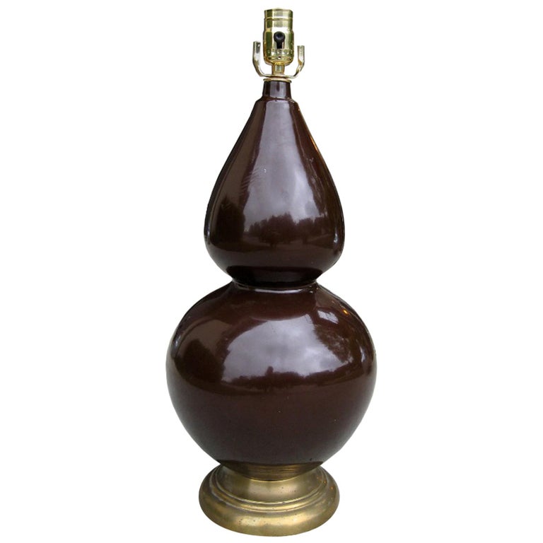 20th Century Double Gourd Chocolate Colored Porcelain Lamp at 1stDibs