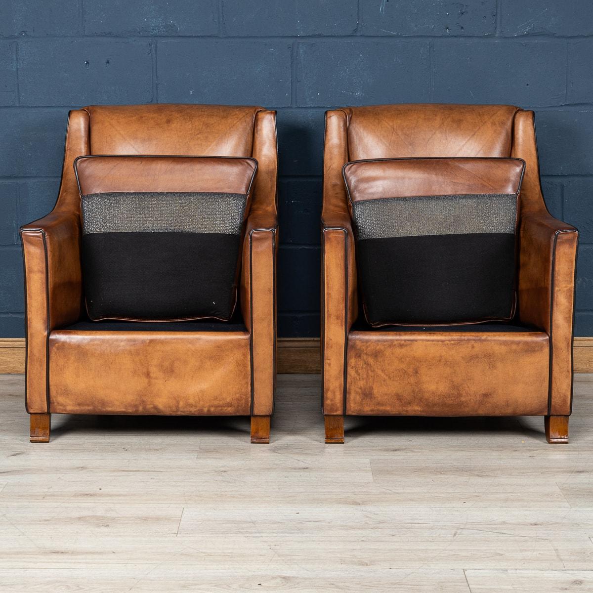 20th Century Dutch Sheepskin Leather Club Chairs For Sale at 1stDibs