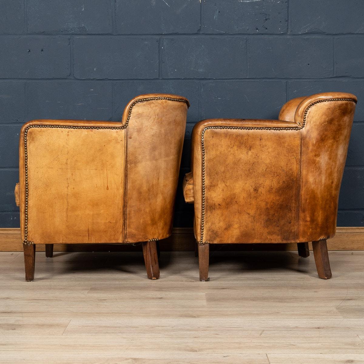 20th Century Dutch Sheepskin Leather Tub Chairs at 1stDibs