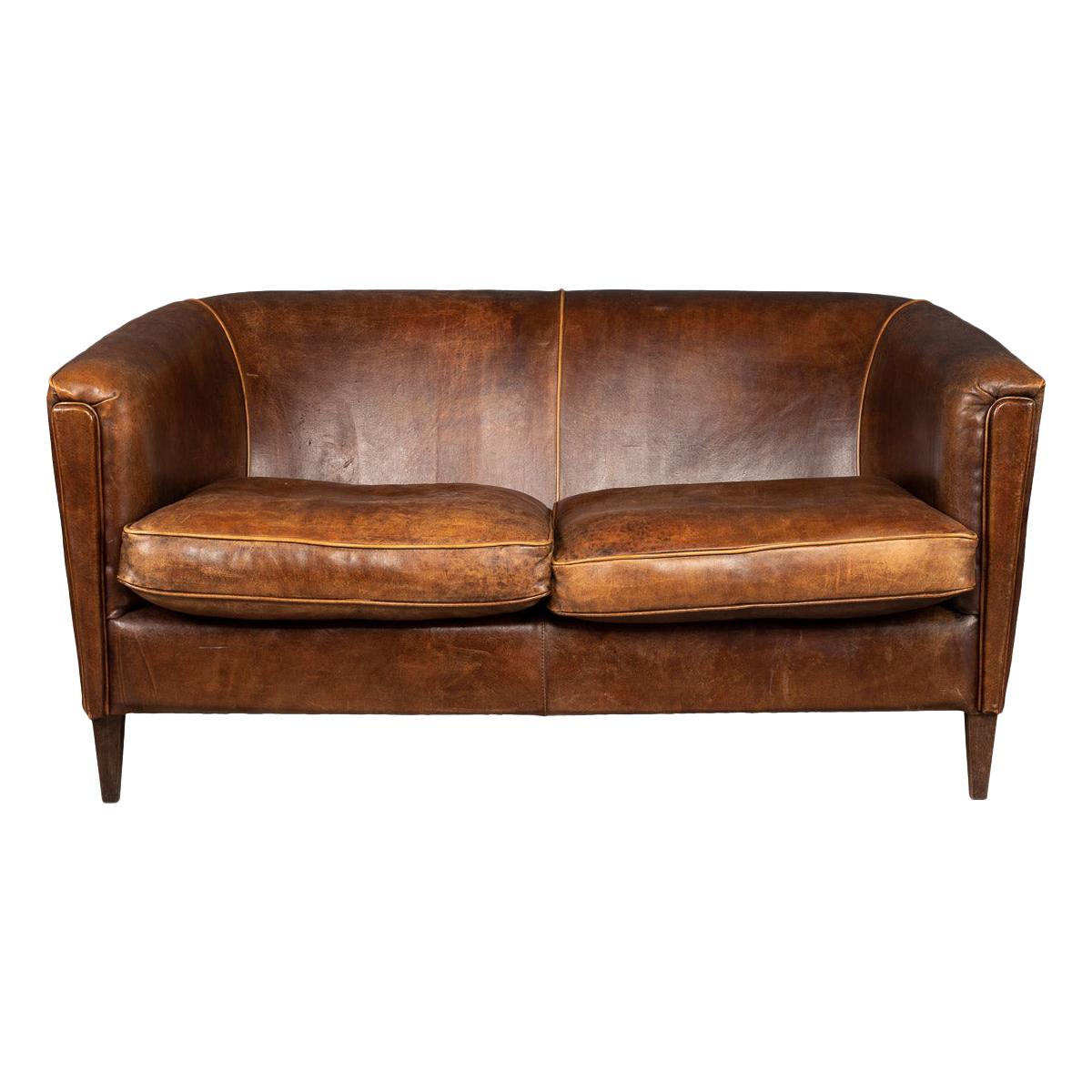 20th Century Dutch Two-Seat Leather Sofa, Holland at 1stDibs