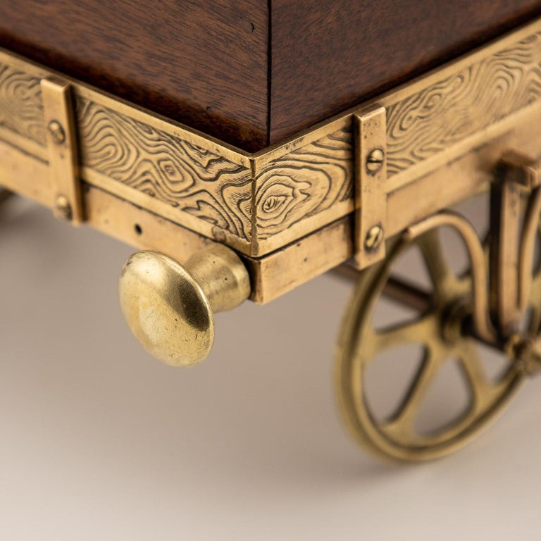 20th Century Edwardian Oak and Brass Railway Coal Wagon Cigar Cart, c ...