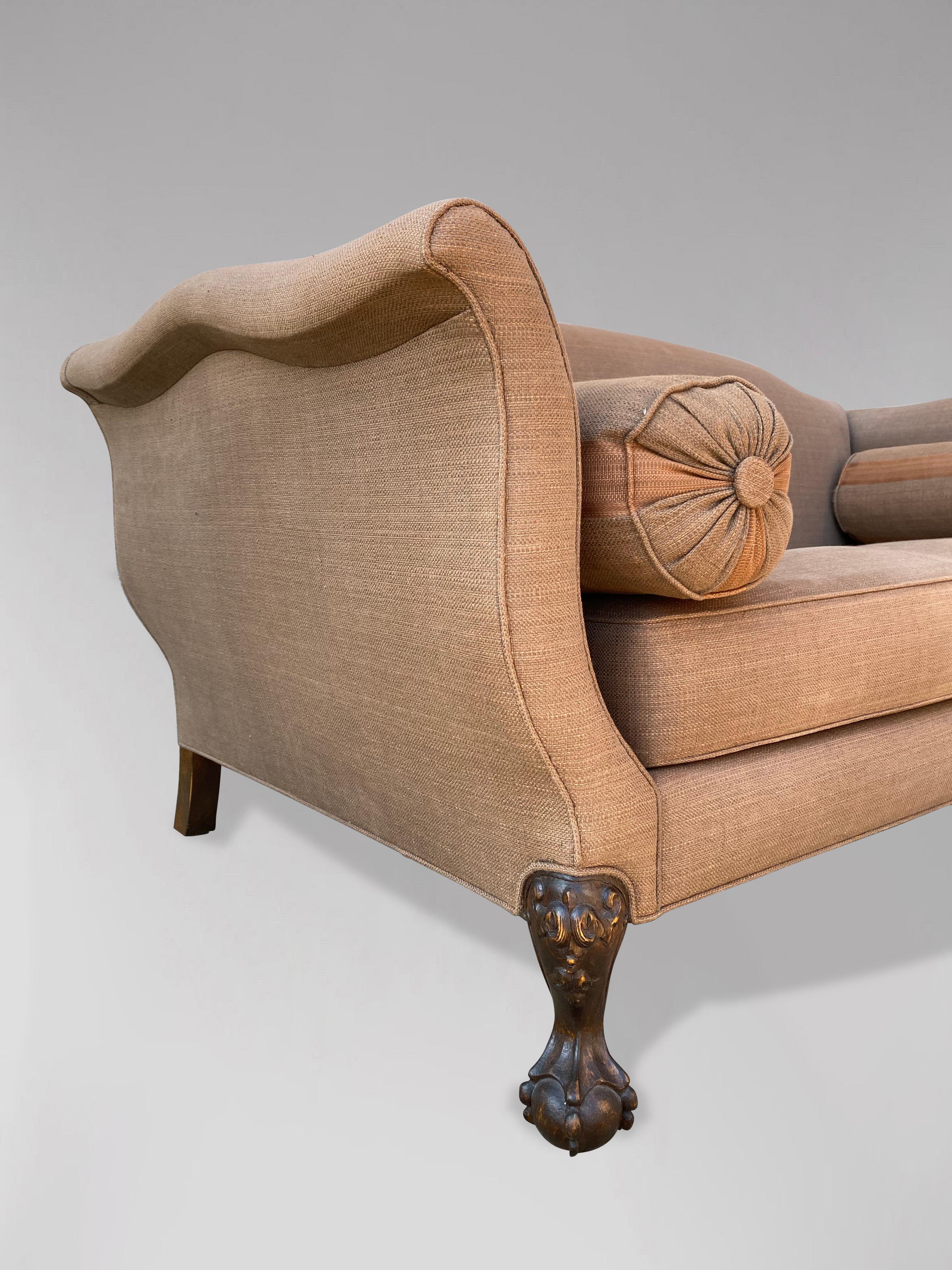 20th Century Edwardian Period Reupholstered Camel Back Sofa For Sale at 1stDibs