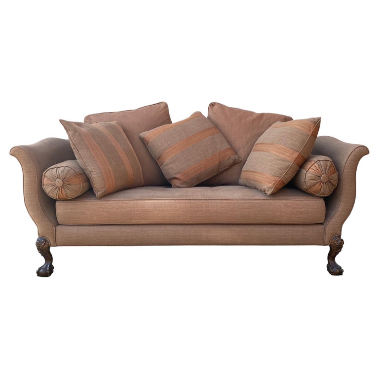 20th Century Edwardian Period Reupholstered Camel Back Sofa For Sale at 1stDibs