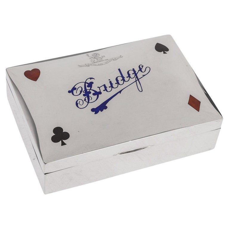 20th Century Edwardian Solid Silver and Enamel Bridge Game Box, C.1908 ...