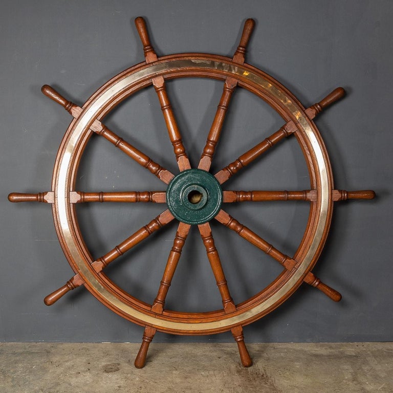 20th Century Edwardian Turned Teak and Brass Ship Wheel, c.1900 For ...