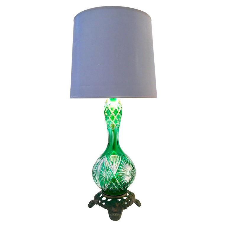 20th Century Emerald Cut to Clear Crystal and Bronze Bohemia Style Lamp ...