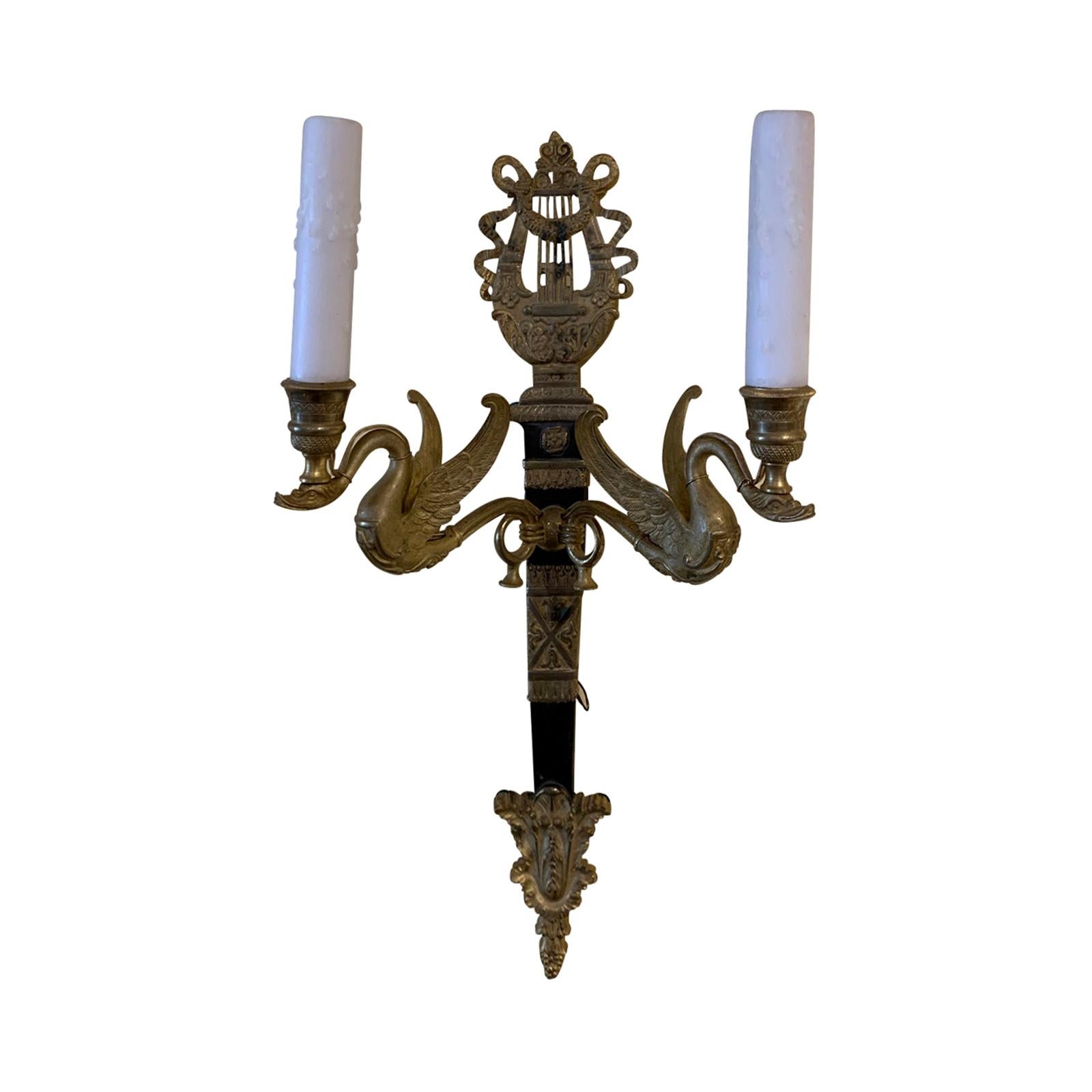 Sculpted Swan Motif Brass Sconces at 1stDibs