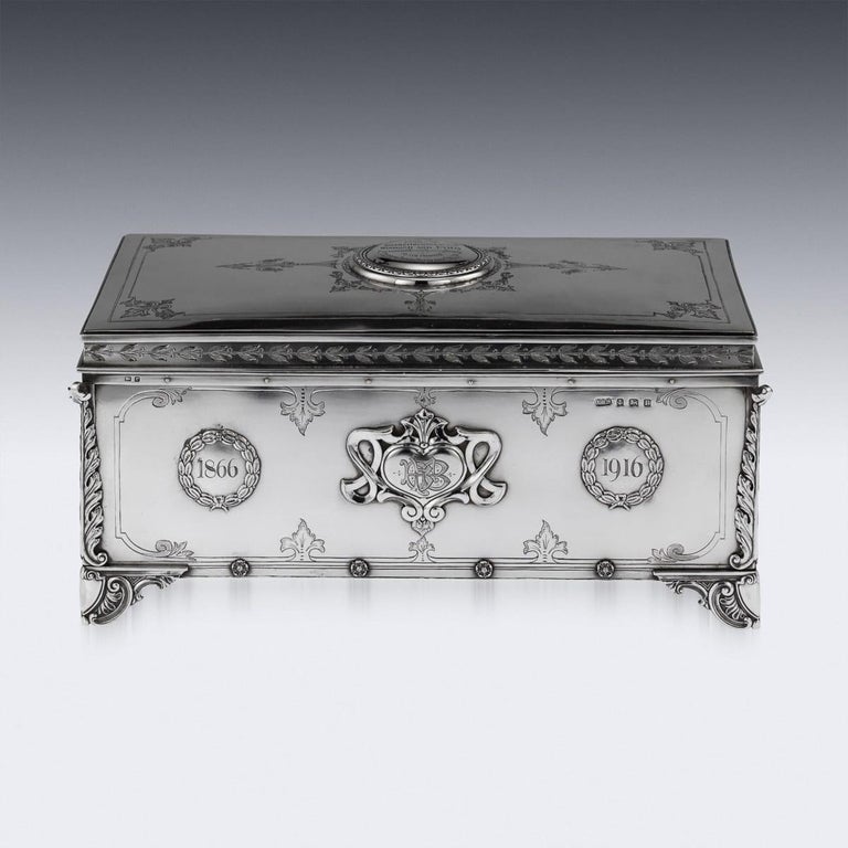 20th Century English Art Nouveau Solid Silver Presentation Cigar Box ...