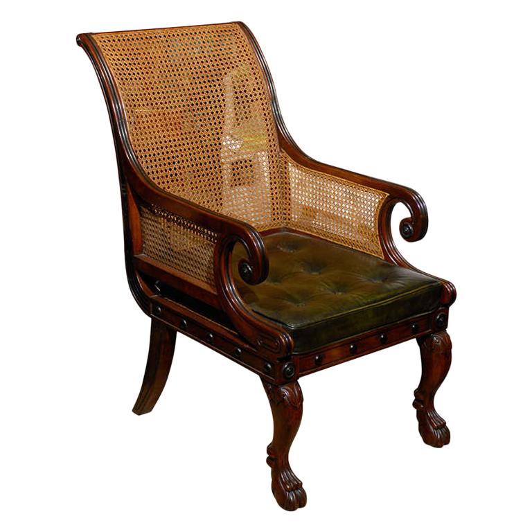 20th Century English Cane Regency Style Library Chair at 1stDibs