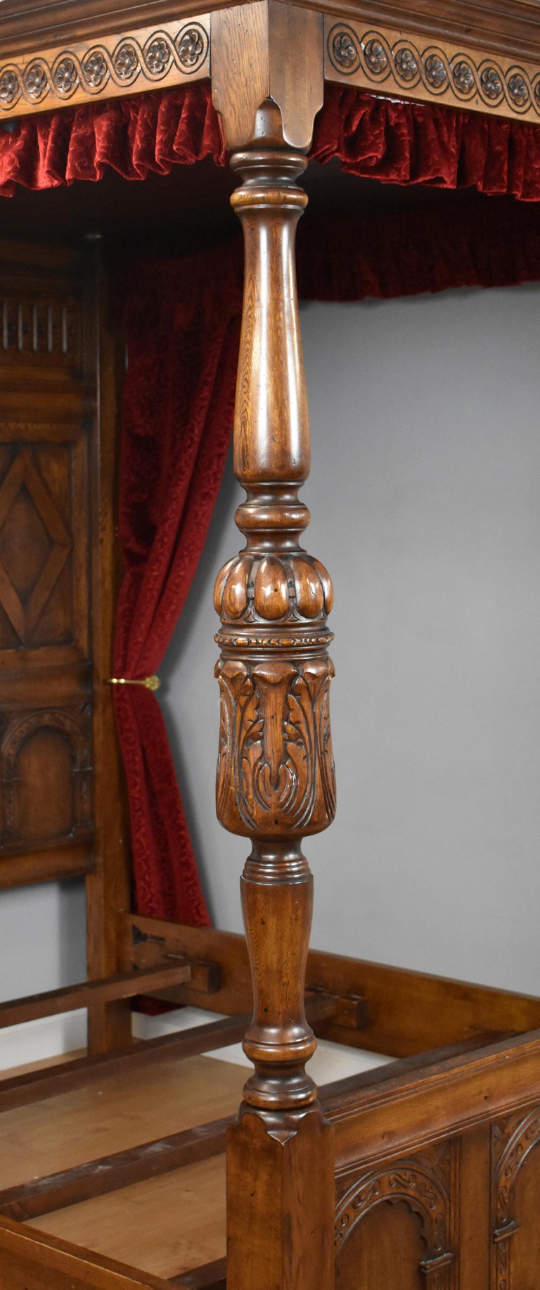 20th Century English Carved Oak Jacobean Style Four Poster Bed at 1stDibs