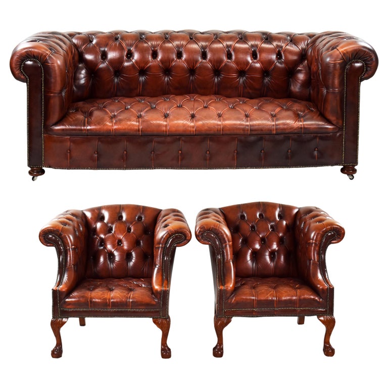 20th Century English Leather Chesterfield Suite at 1stDibs