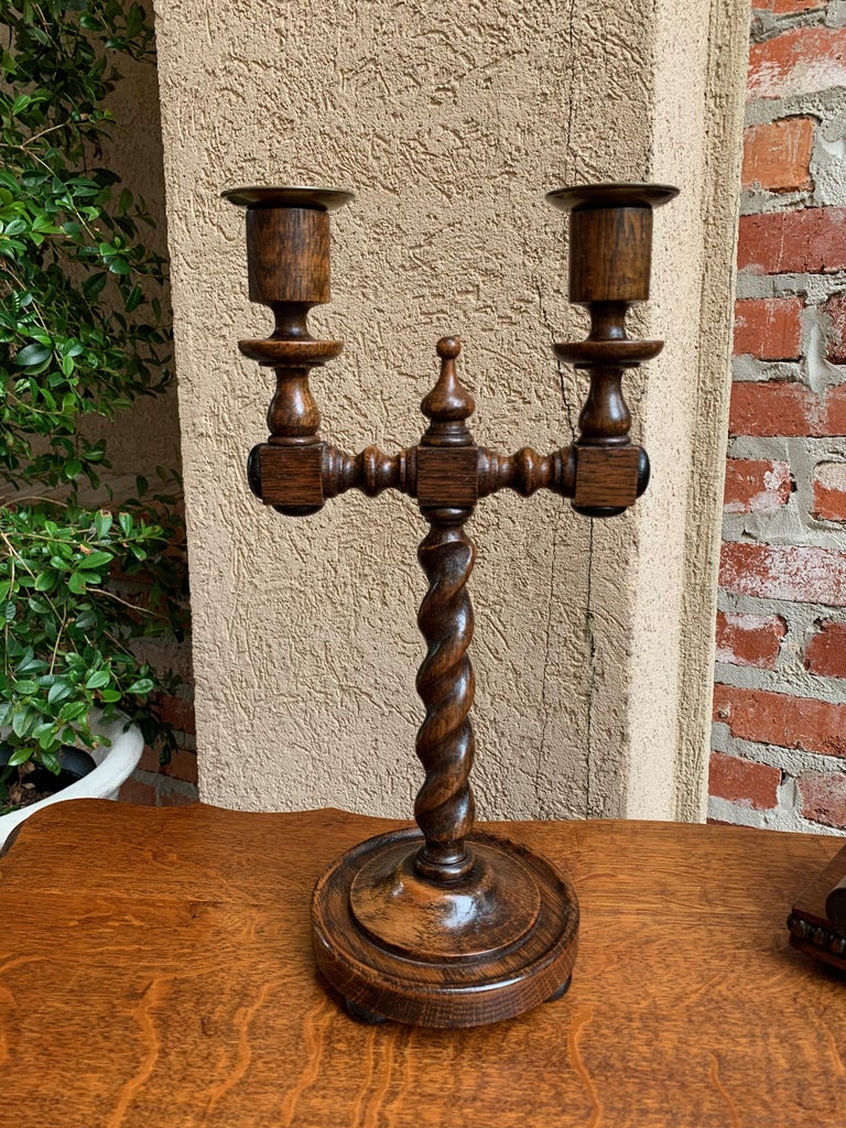 20th Century English Oak Barley Twist Candlestick Candelabra Dual ...