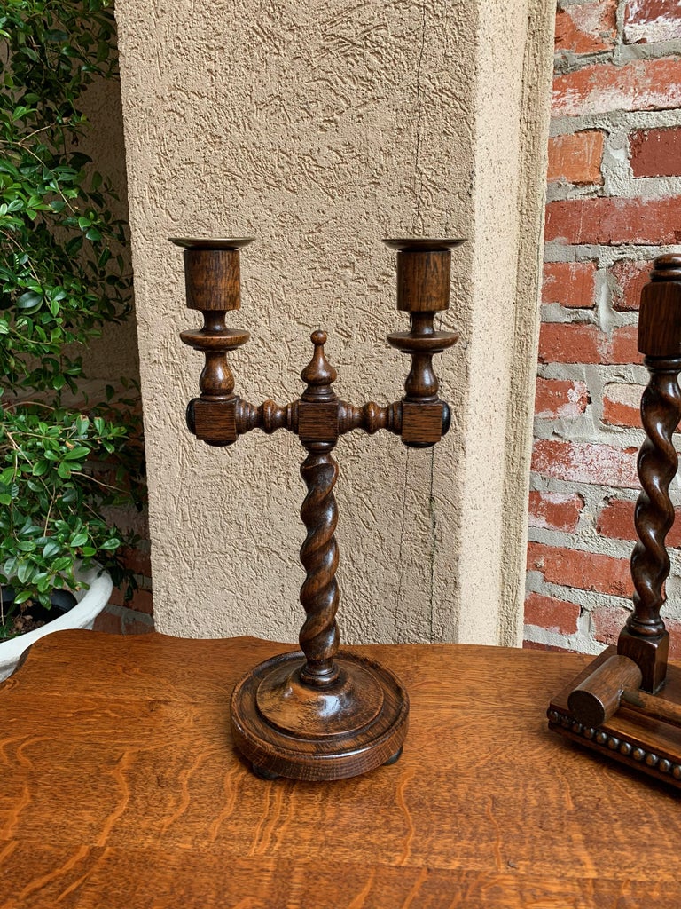 20th Century English Oak Barley Twist Candlestick Candelabra Dual ...