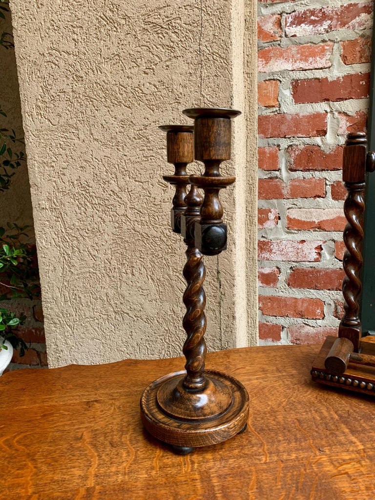 20th Century English Oak Barley Twist Candlestick Candelabra Dual ...