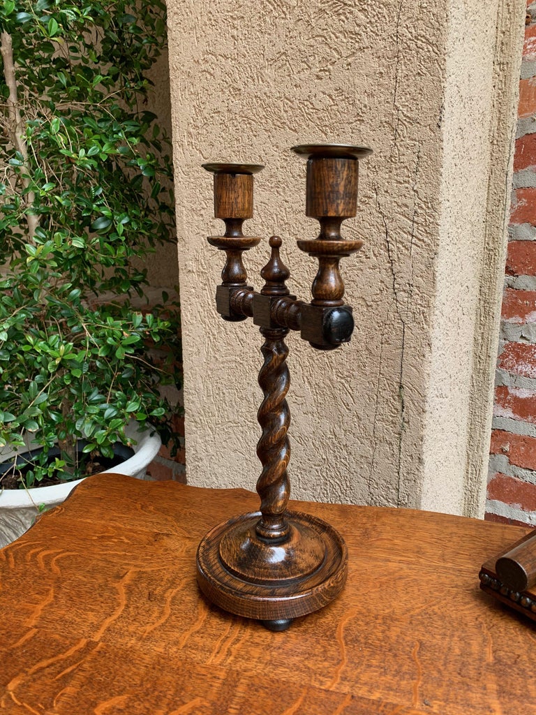 20th Century English Oak Barley Twist Candlestick Candelabra Dual ...