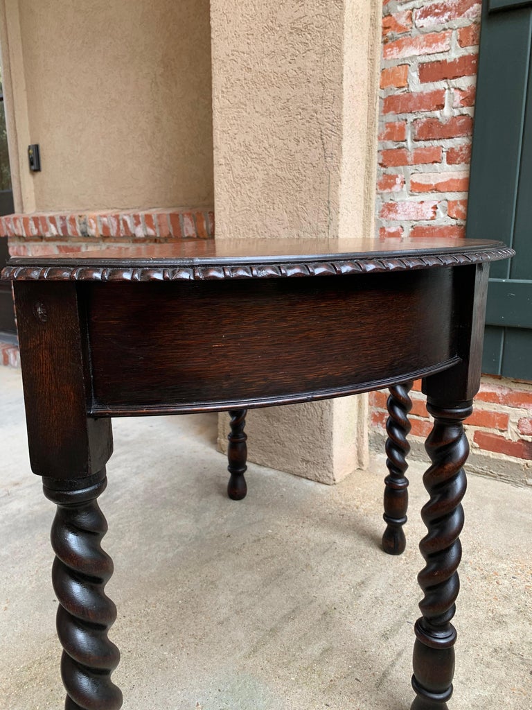 20th Century English Oak Demilune Foyer Sofa Table Barley Twist ...