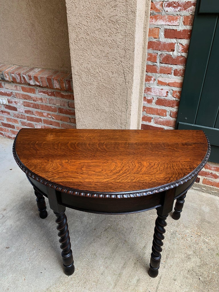 20th Century English Oak Demilune Foyer Sofa Table Barley Twist ...