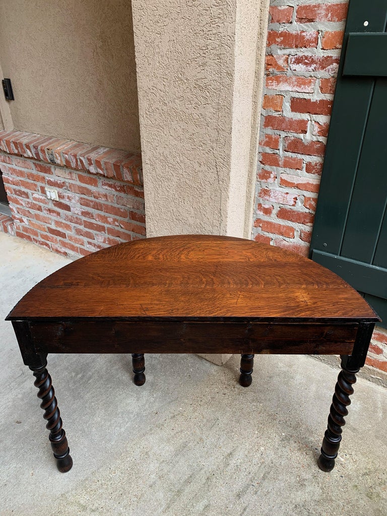 20th Century English Oak Demilune Foyer Sofa Table Barley Twist ...