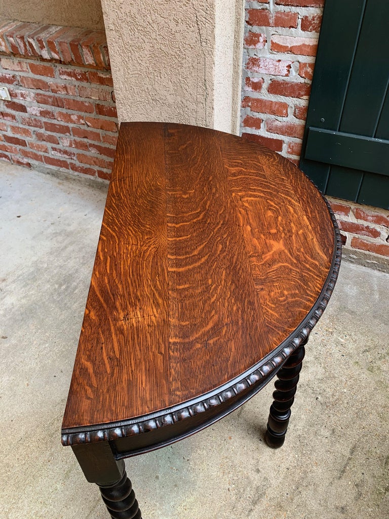 20th Century English Oak Demilune Foyer Sofa Table Barley Twist ...