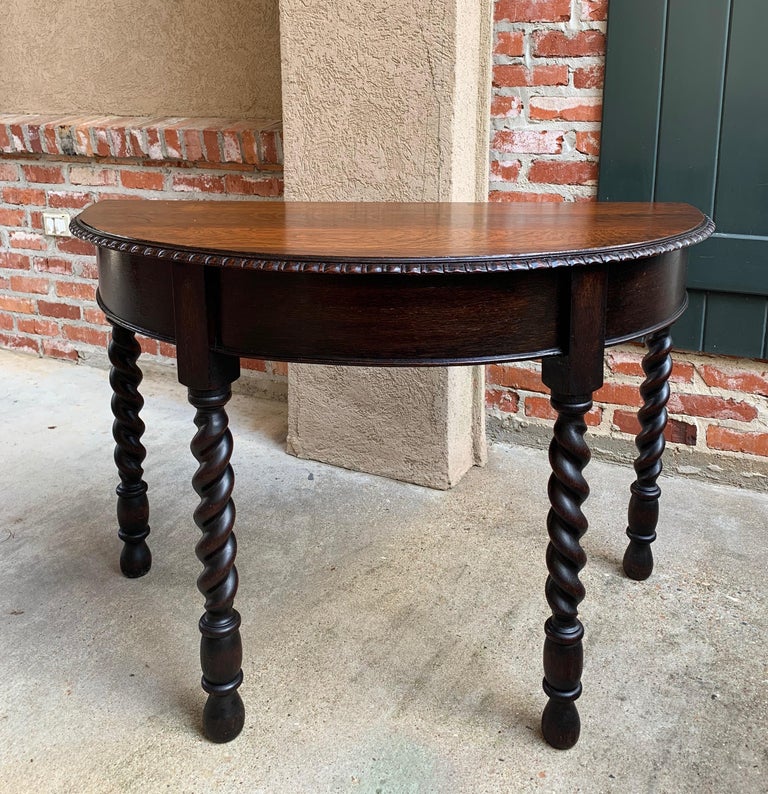 20th Century English Oak Demilune Foyer Sofa Table Barley Twist ...
