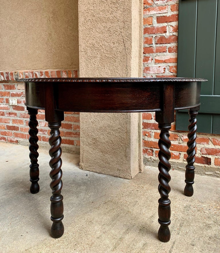 20th Century English Oak Demilune Foyer Sofa Table Barley Twist ...