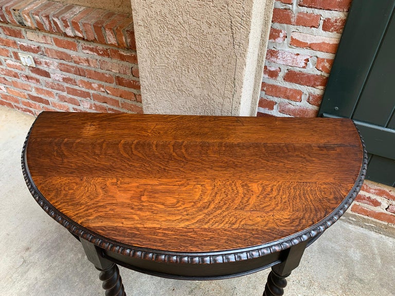 20th Century English Oak Demilune Foyer Sofa Table Barley Twist ...