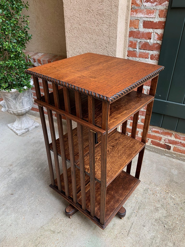 20th Century English Oak Revolving Rolling Bookcase Bookshelf Arts and ...