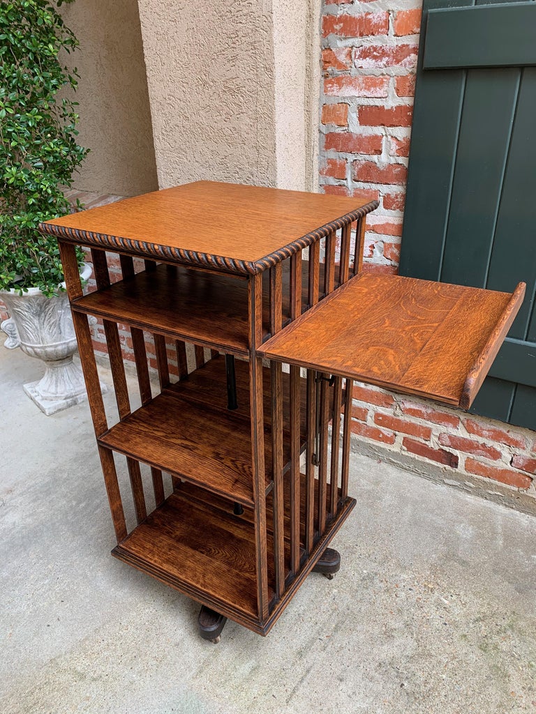 20th Century English Oak Revolving Rolling Bookcase Bookshelf Arts and ...