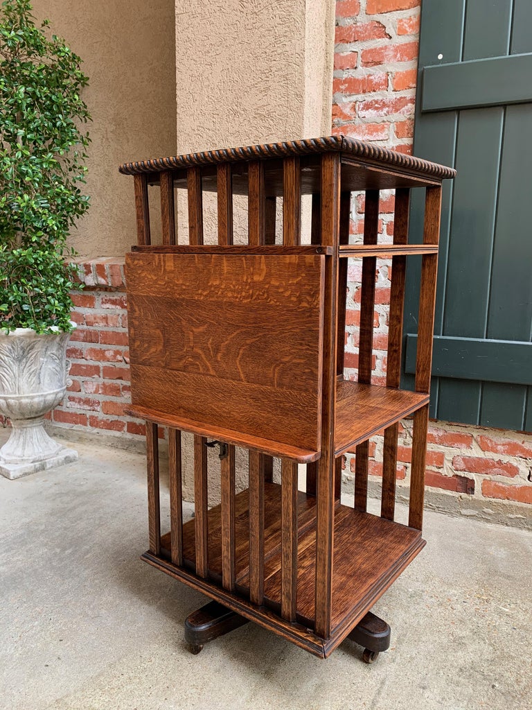 20th Century English Oak Revolving Rolling Bookcase Bookshelf Arts and ...