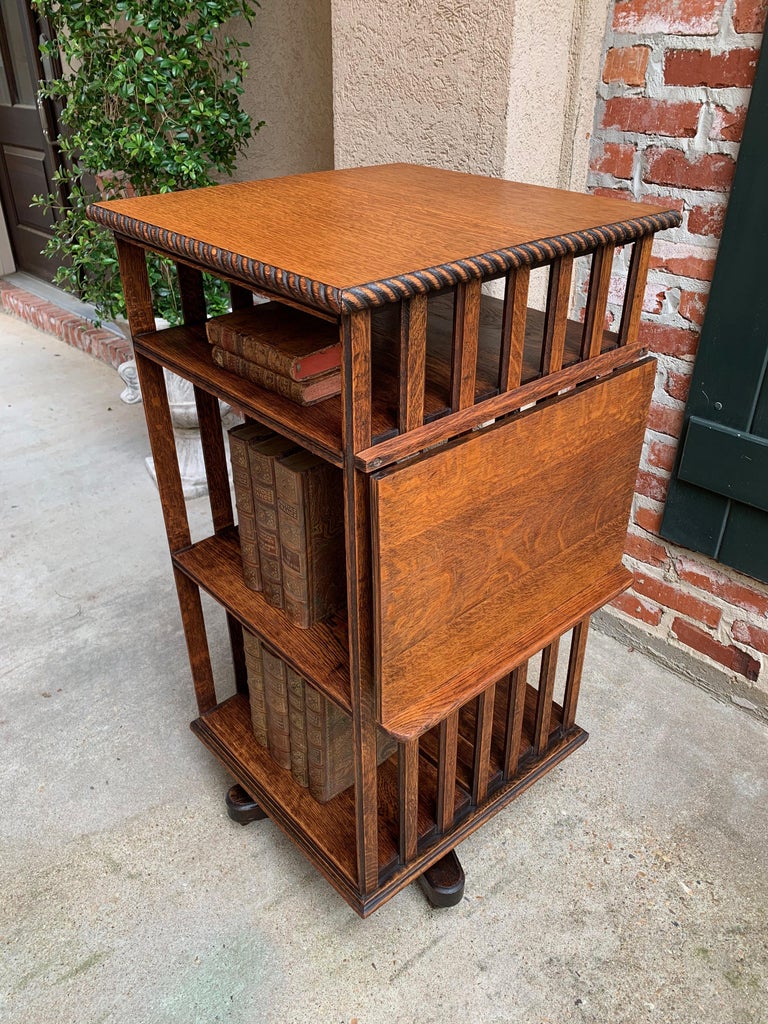 20th Century English Oak Revolving Rolling Bookcase Bookshelf Arts and ...