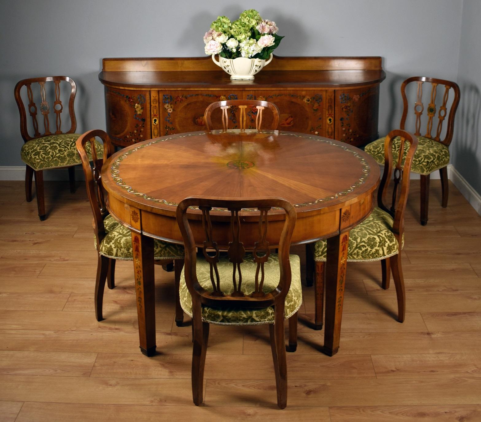 20th Century English Sheraton Style Satinwood and Painted Dining Suite ...