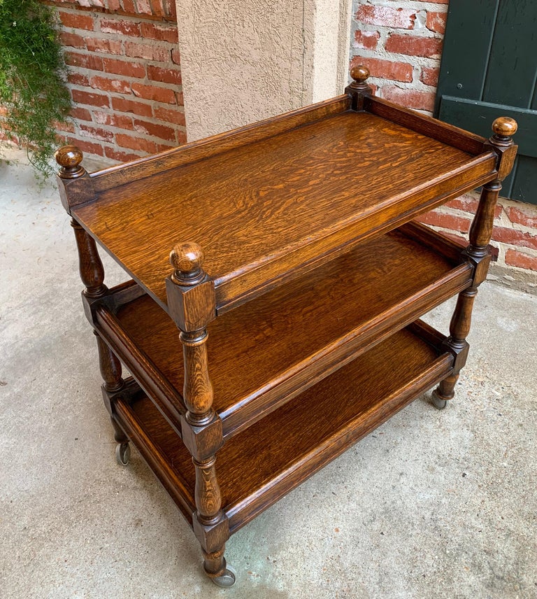 20th Century English Tiger Oak Tea Drinks Trolley Cart Serving Table ...