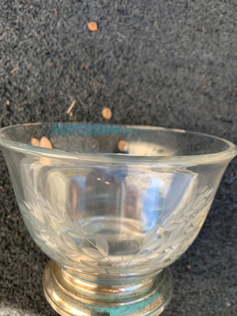 20th Century Etched Glass Divided Bowl on Sterling Silver Base at 1stDibs