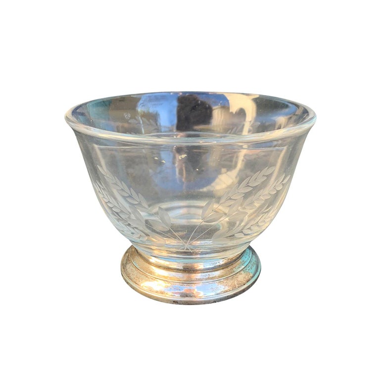20th Century Etched Glass Divided Bowl on Sterling Silver Base at 1stDibs