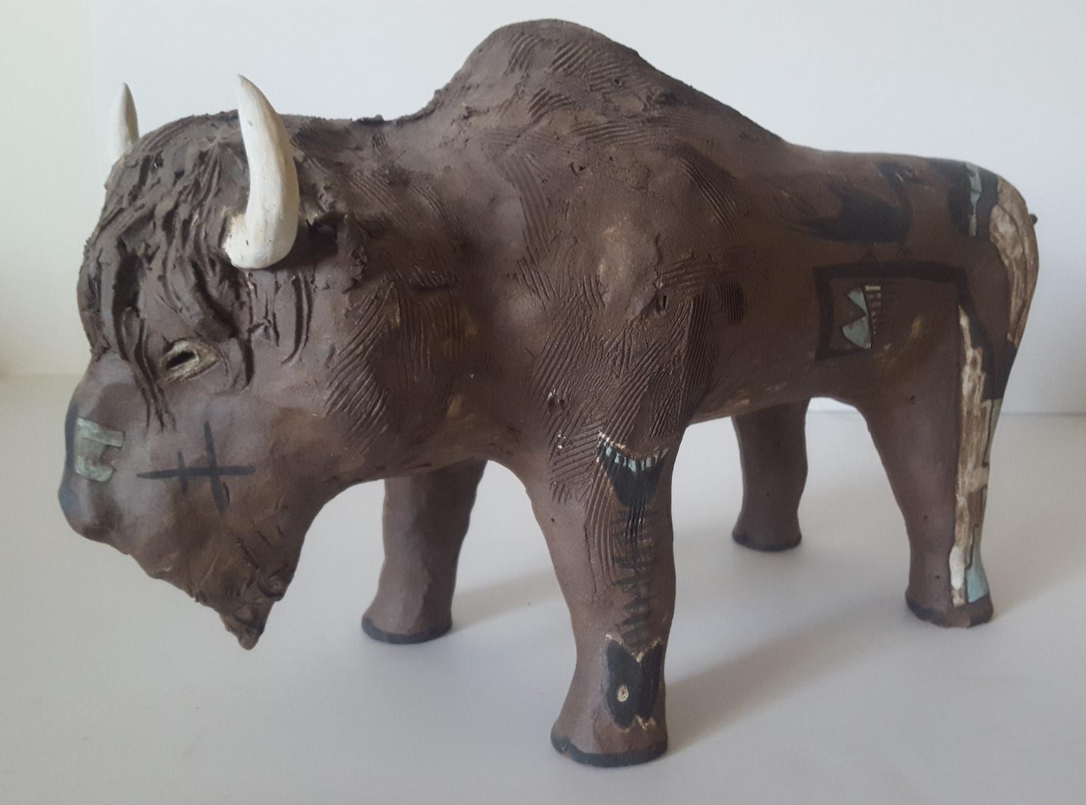 20th Century Fired-Clay Sculpture of a Buffalo, by Santa Fe Artist Gary ...