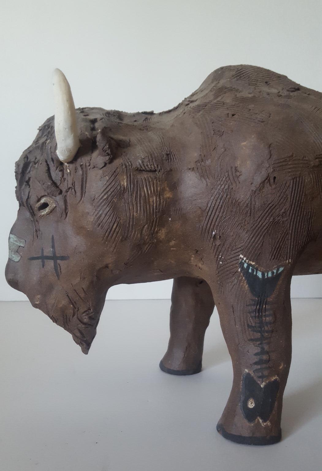 20th Century Fired-Clay Sculpture of a Buffalo, by Santa Fe Artist Gary ...